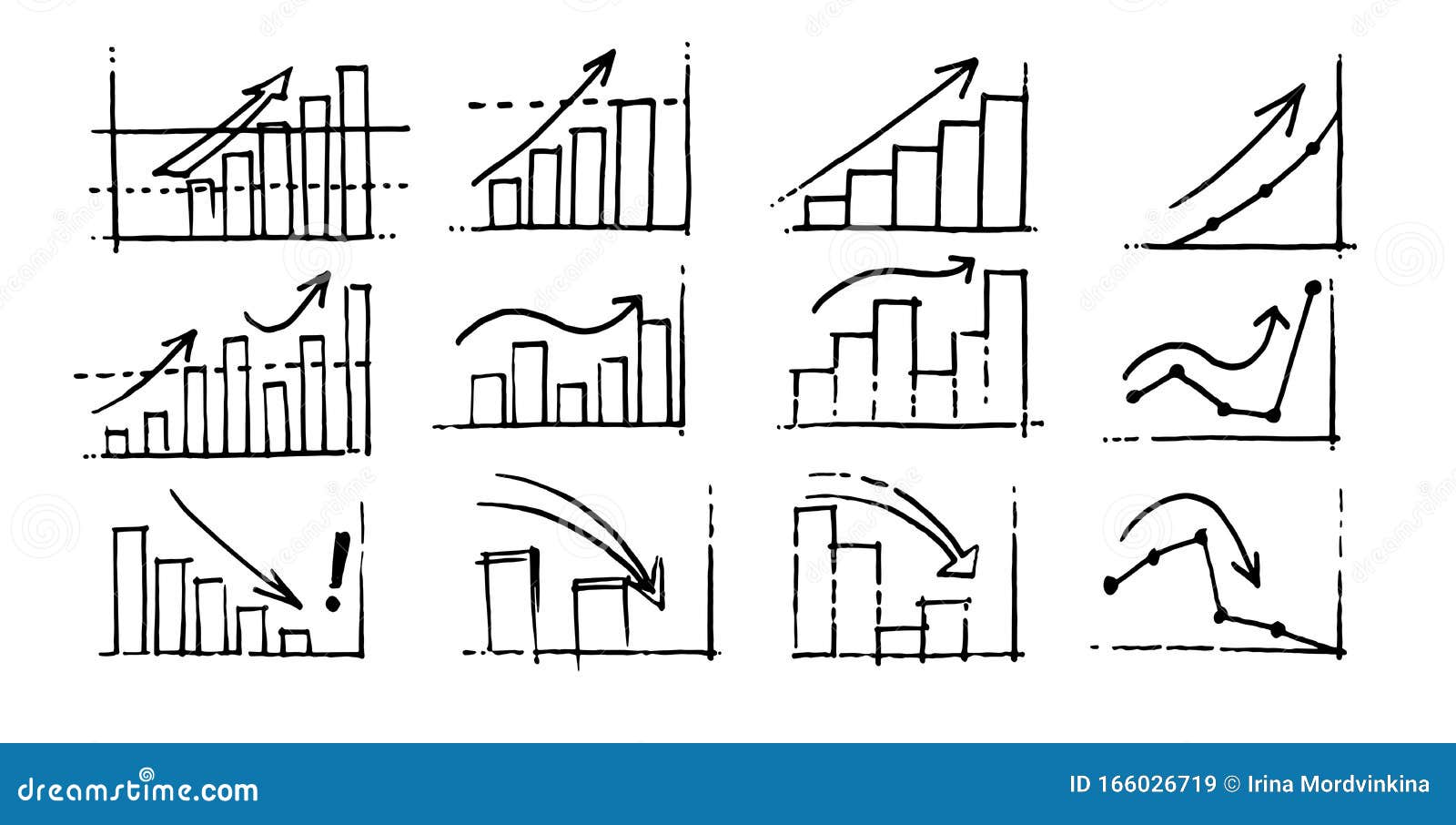Graph of Growth, Overcoming Crisis and Falling. Hand Drawing. Fragment ...