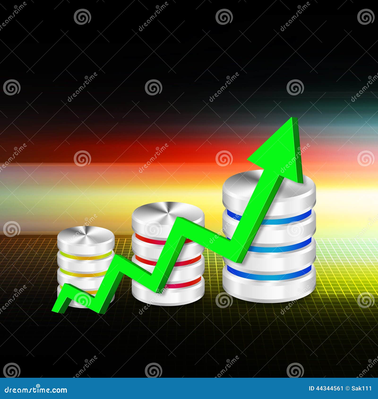 Graph with Hard Disk and Database on Abstract Background Stock ...