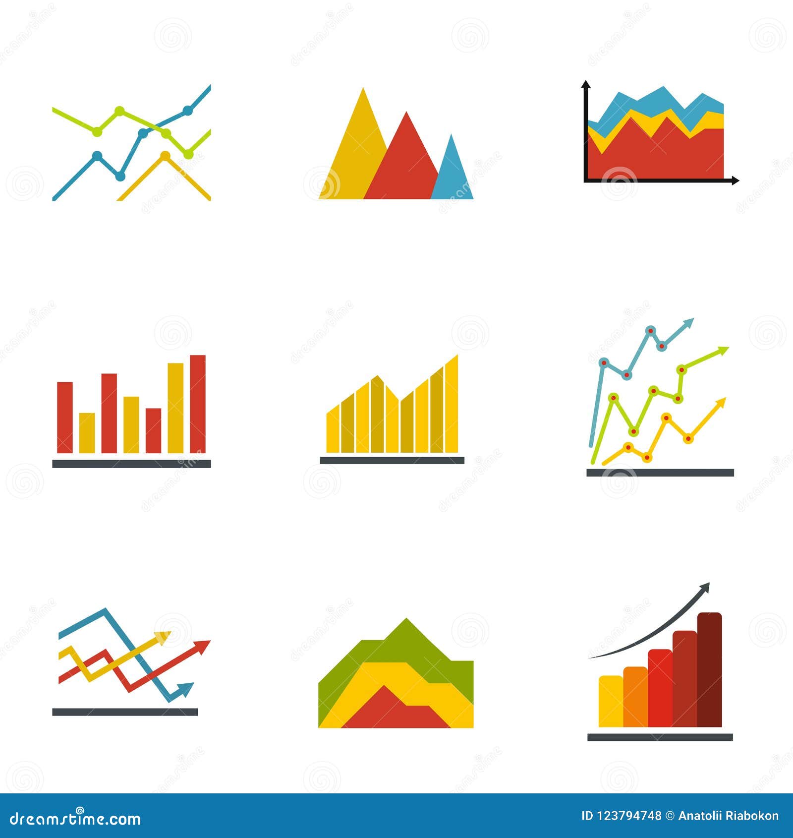 Graph Icons Set, Flat Style Stock Illustration - Illustration of goal ...