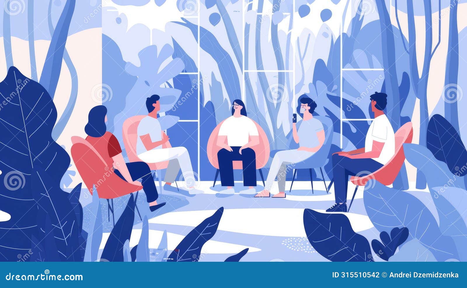 Graph Illustration of a Group Therapy Meeting Where People Sit in ...