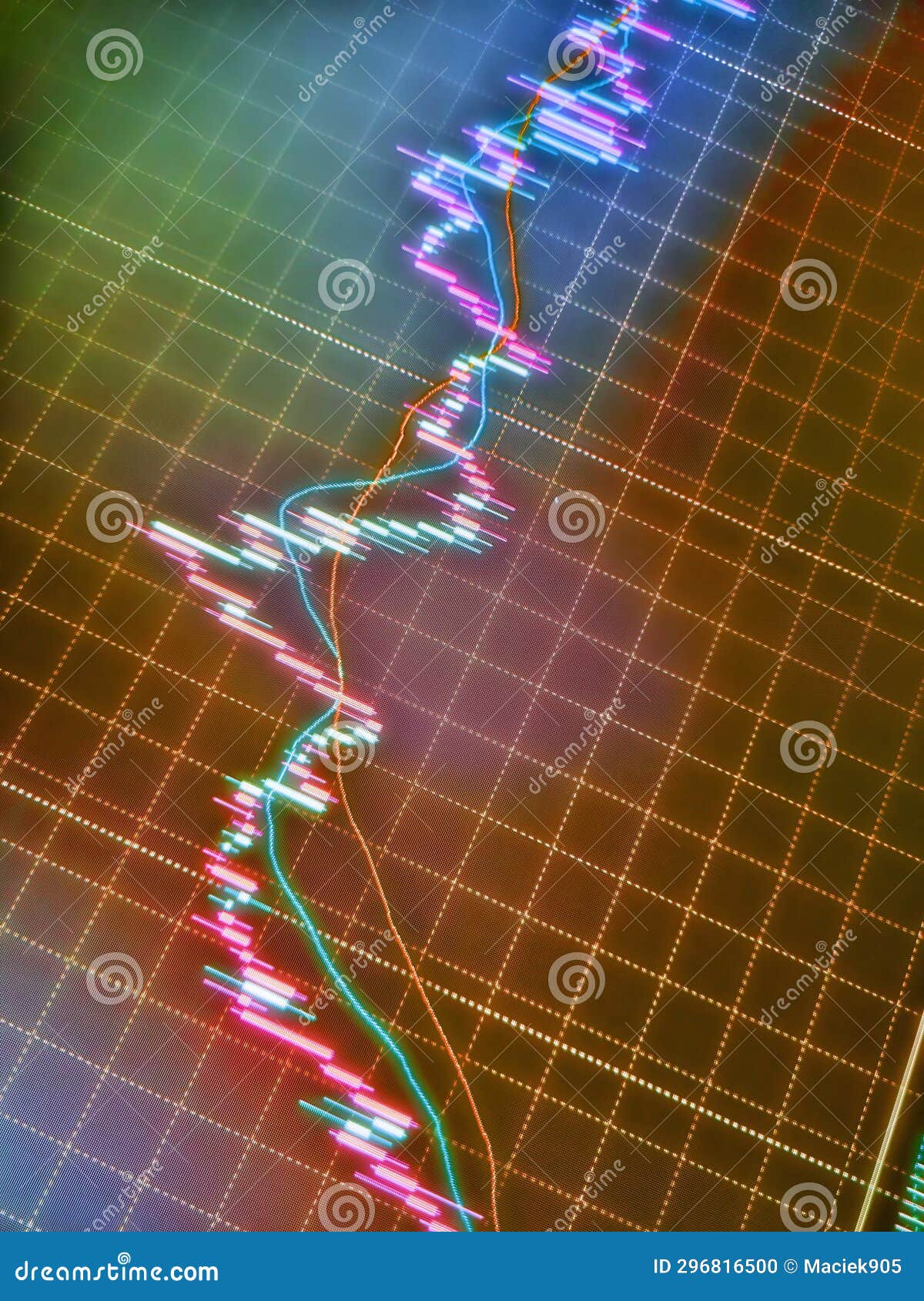 Graph and Indicator, Red and Green Candlestick Chart on Blue Theme ...