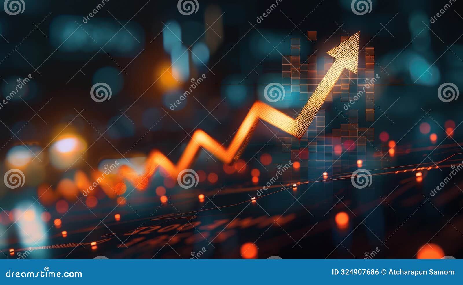 A Graph with a Large Orange Arrow Pointing Upwards Stock Illustration ...