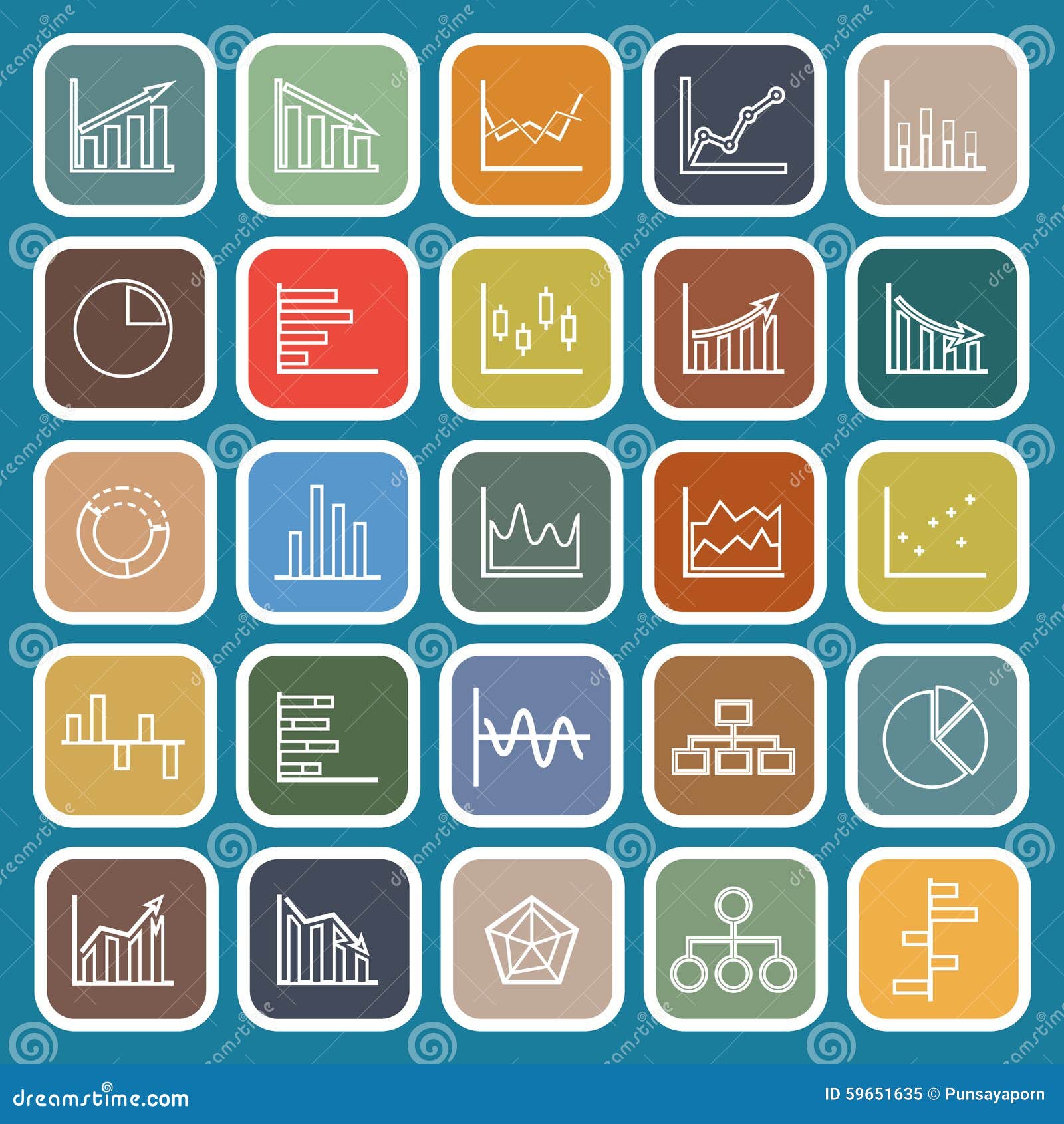 Graph Line Flat Icons on Blue Background Stock Vector - Illustration of ...