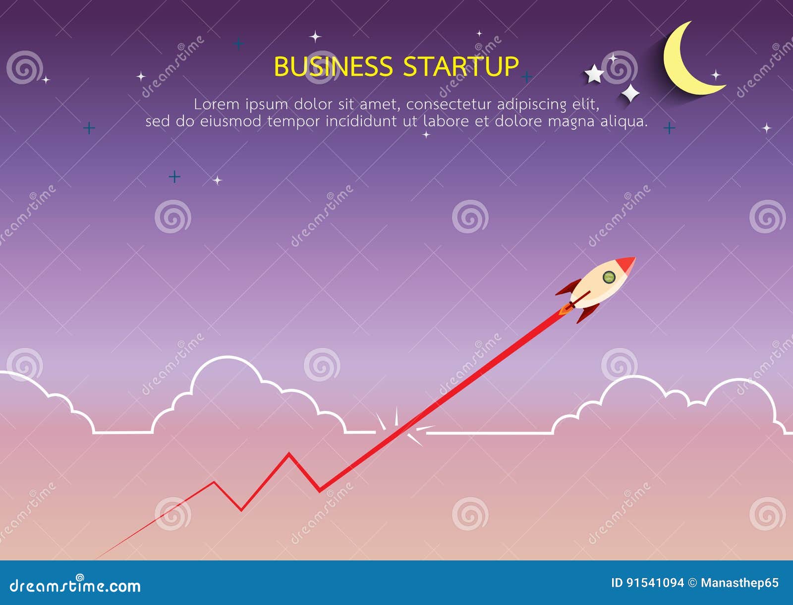 Graph Line with Rocket Style in Flat Design. Stock Vector ...