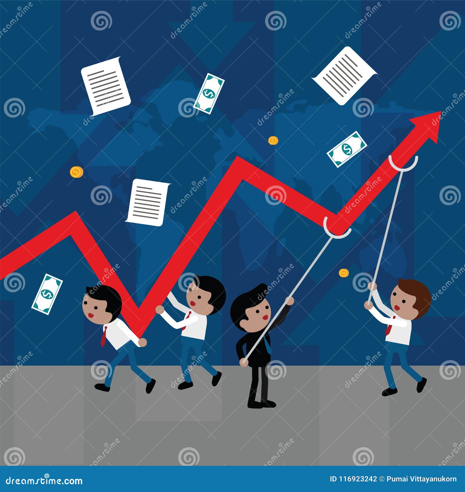 Graph and Men Maintaining Profits Stock Vector - Illustration of growth ...