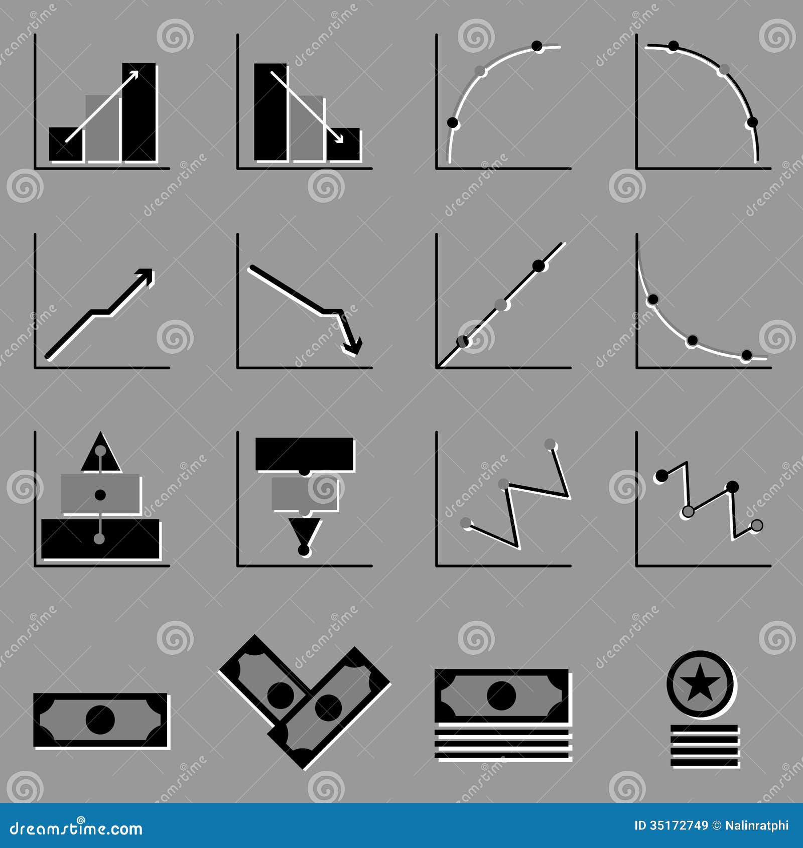Graph And Money Icons On Gray Background Stock Image - Image of data ...
