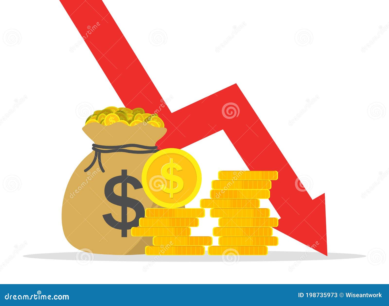Graph of Money Loss. Low Cost Dollars. Crisis of Economy with Decrease ...