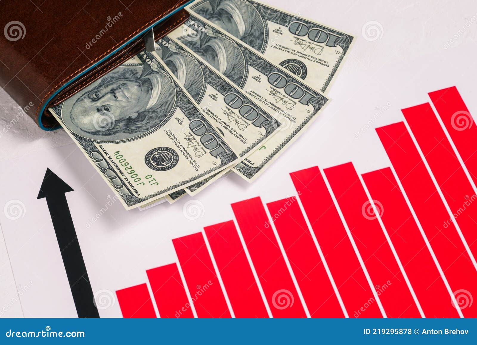 Graph And Money On The Table. Dollar Bills And Statistical Growth Graph ...