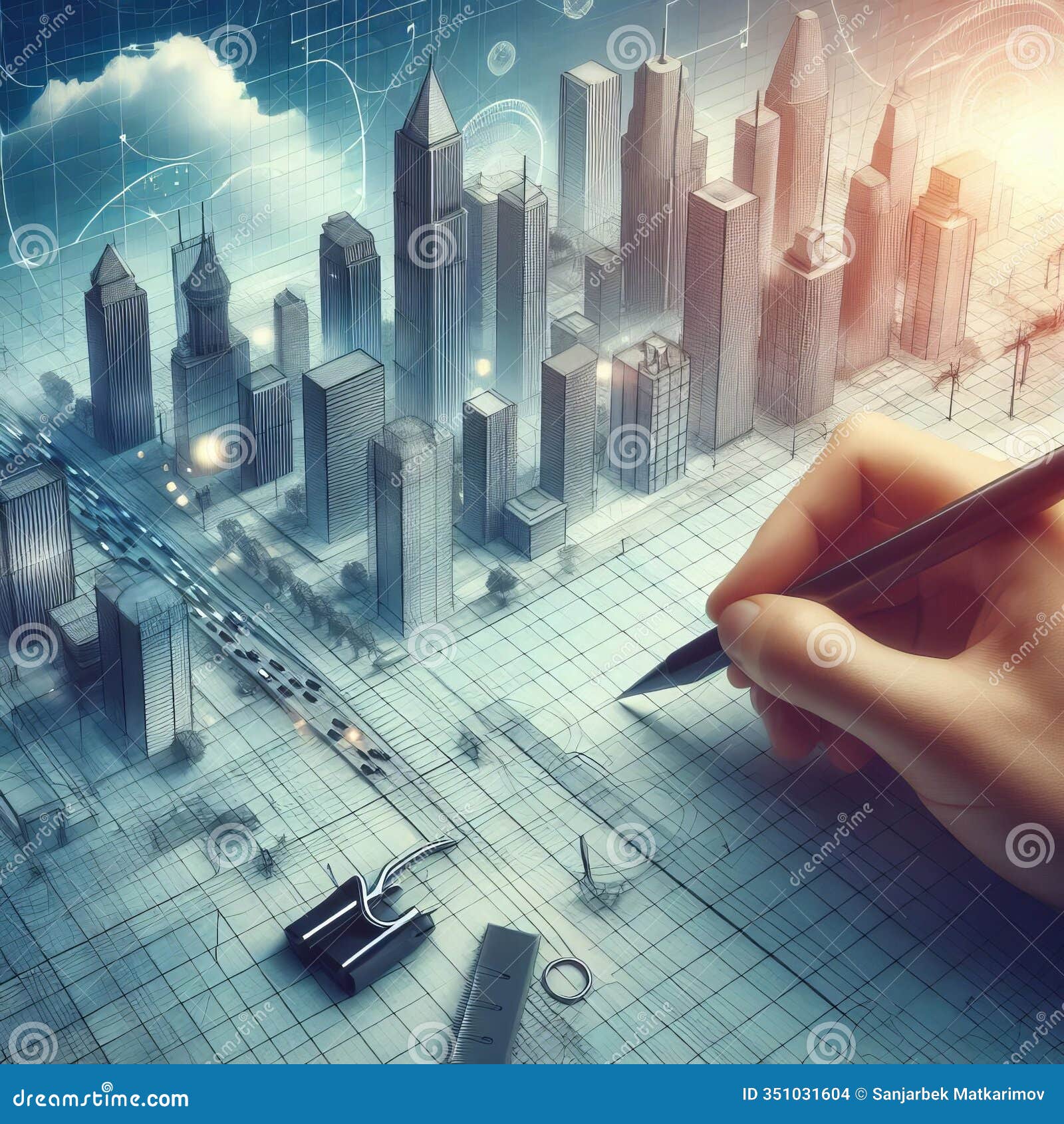 Graph Paper Grid Drawings with a Graph Paper Grid Overlay for Pr Stock ...