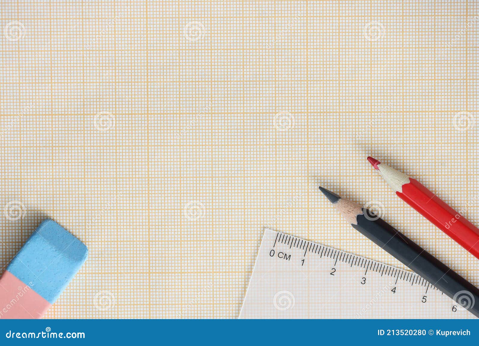 Graph Paper with Pencils and Ruler Lie on Table Stock Photo - Image of ...