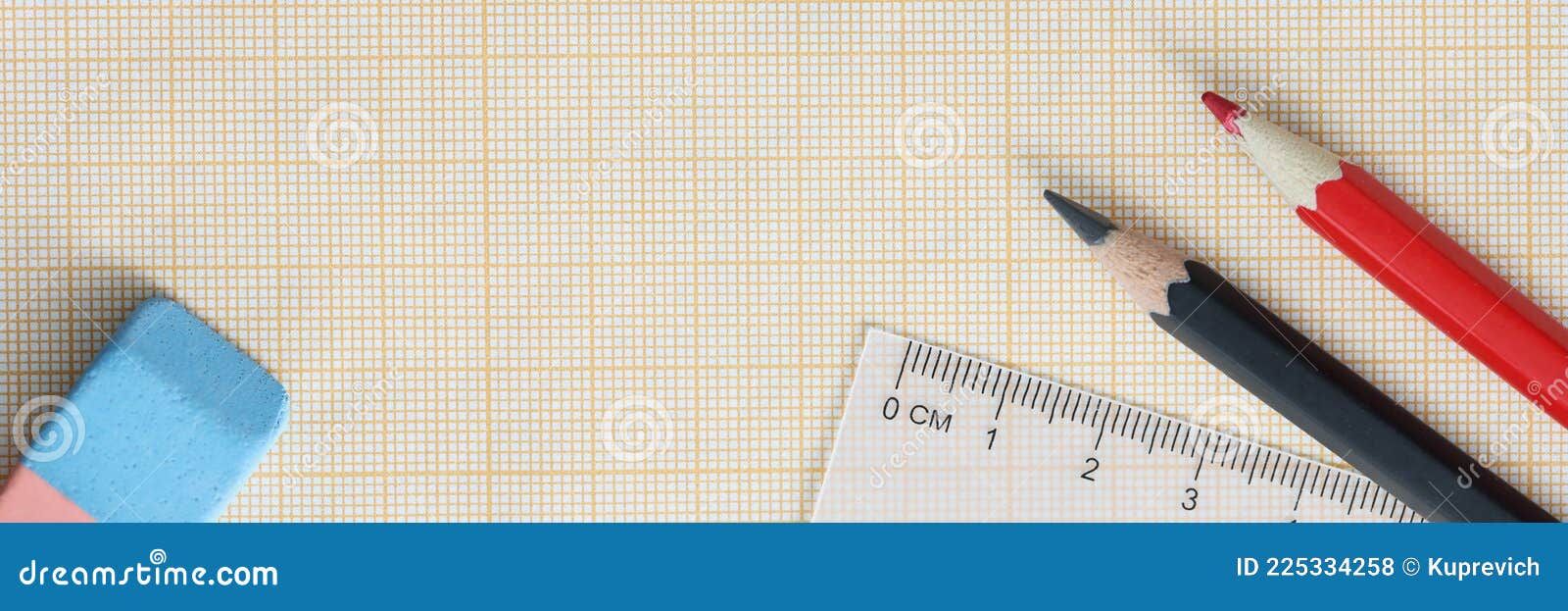 Graph Paper with Pencils and Ruler Lie on Table Stock Photo - Image of ...