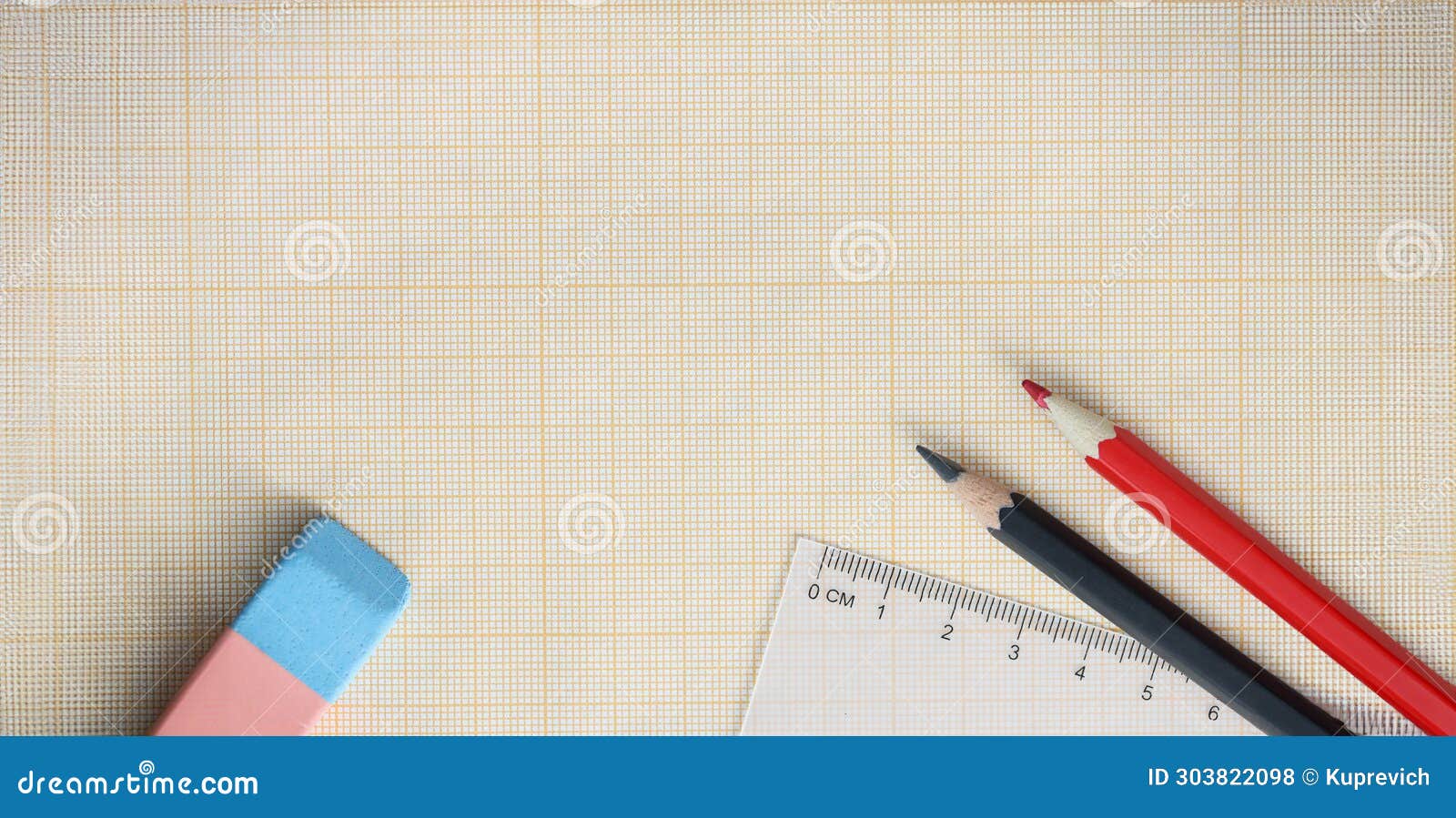 Graph Paper with Pencils and Ruler Lie on Table Stock Photo - Image of ...