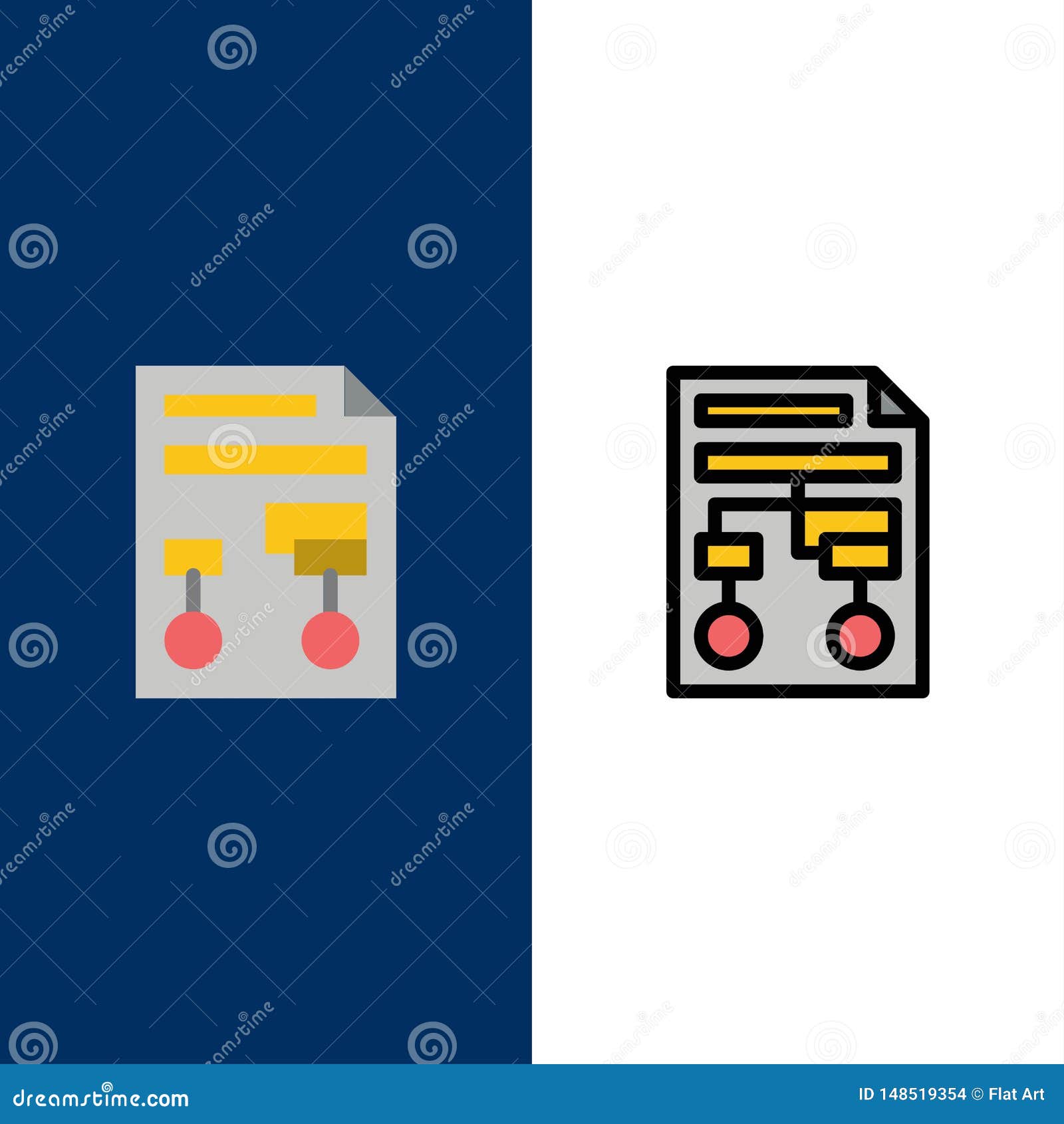 Graph, Paper, Process, Wireframe, Document Icons. Flat and Line Filled ...