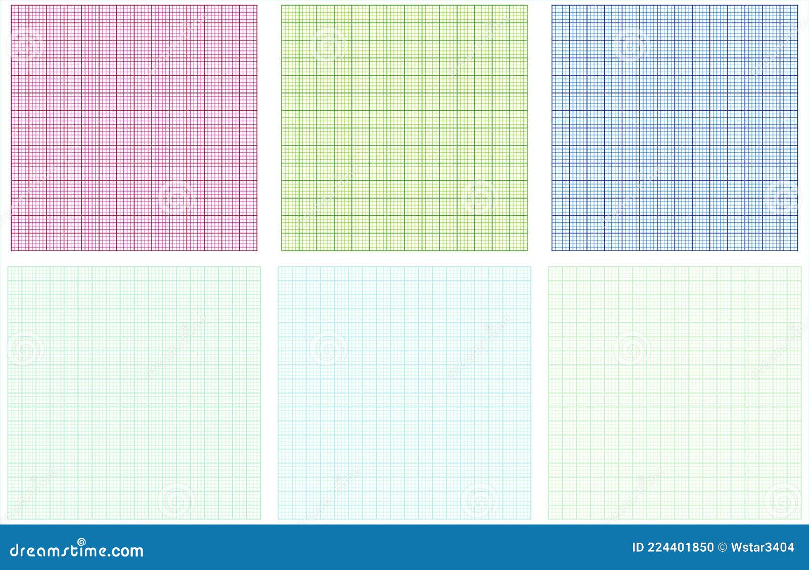 Graph Paper Set in Blue, Green, Red Checkered Background. Squared Paper ...
