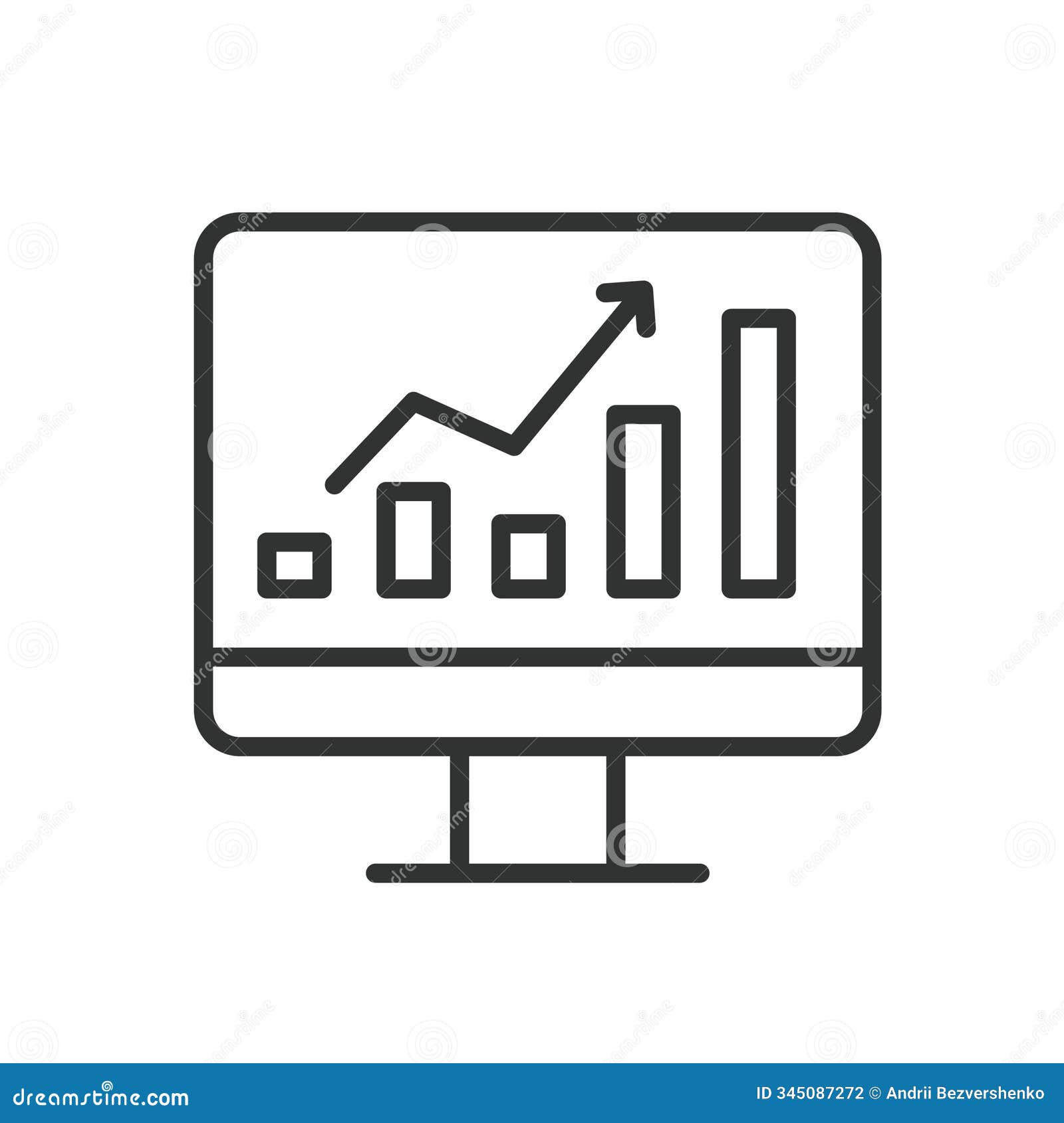 Graph On PC, Icon In Line Design. Graph, PC, Computer, Display, Analysis, Data, Chart On White ...