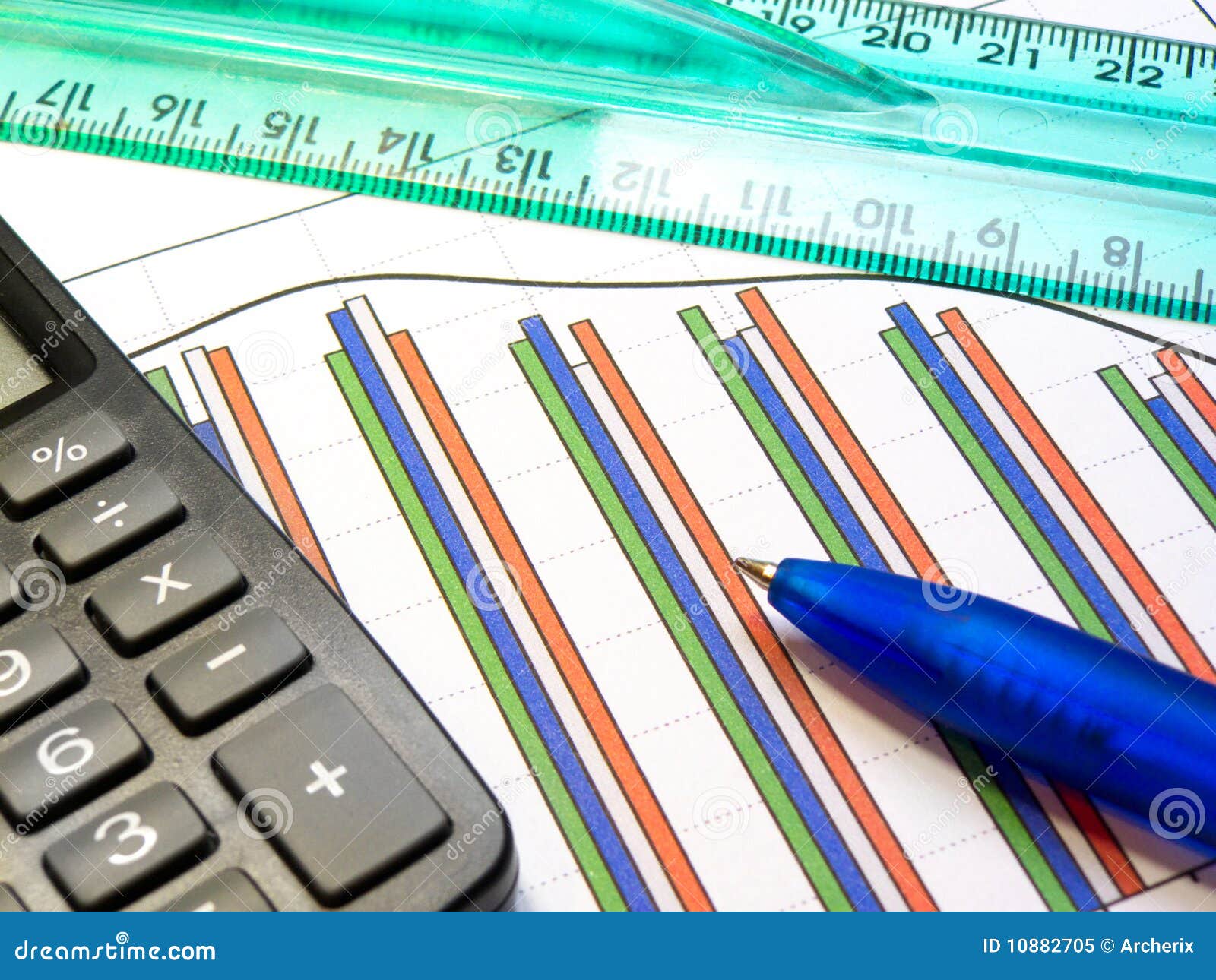 Graph, Pen, Ruler and Calculator Stock Image - Image of value, selling ...