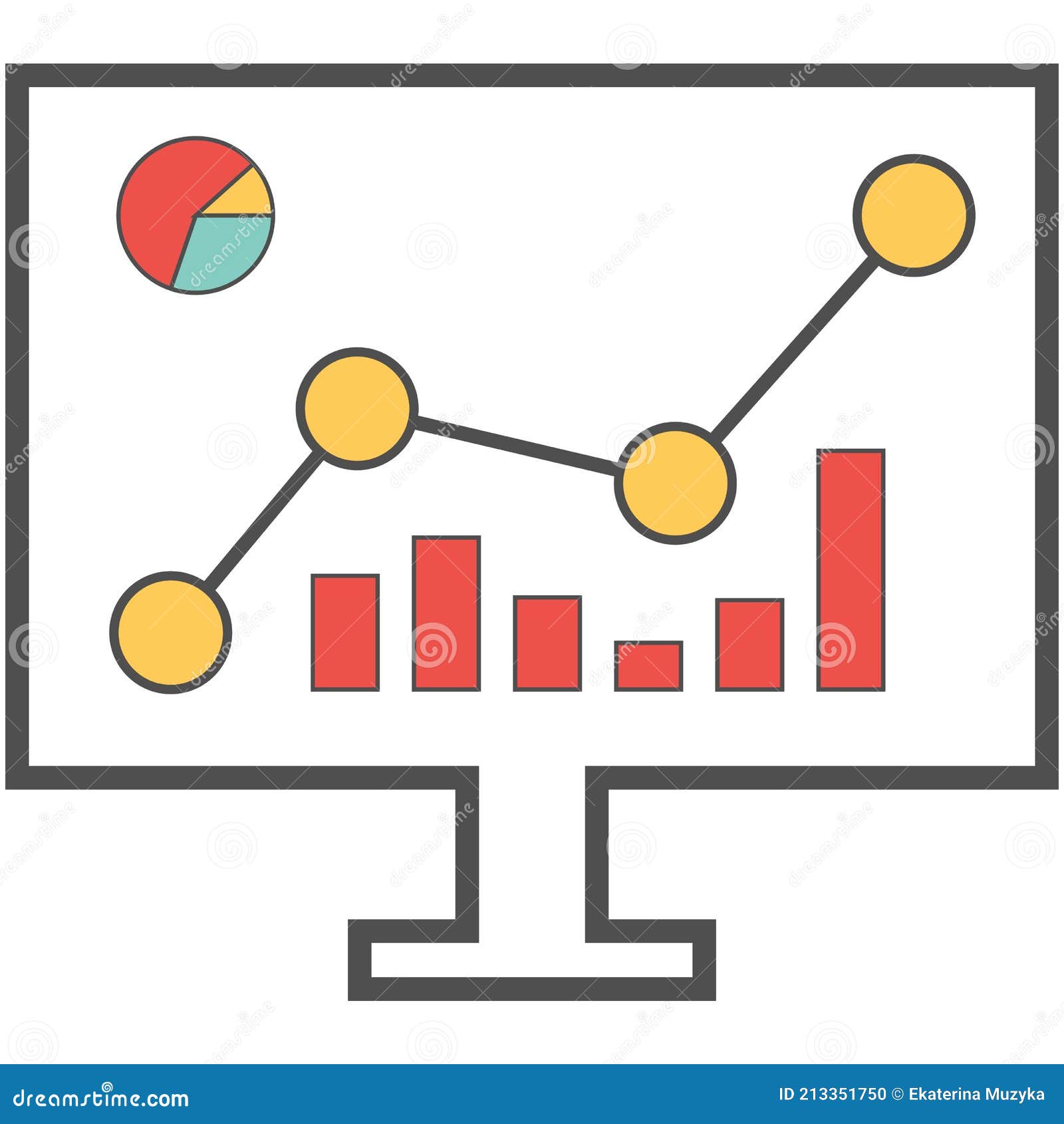 Graph and Pie Chart on Computer Screen Flat Vector Stock Vector ...
