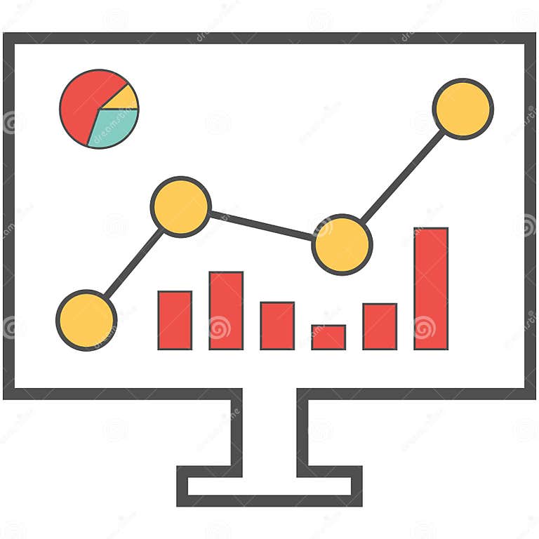 Graph and Pie Chart on Computer Screen Flat Vector Stock Vector ...