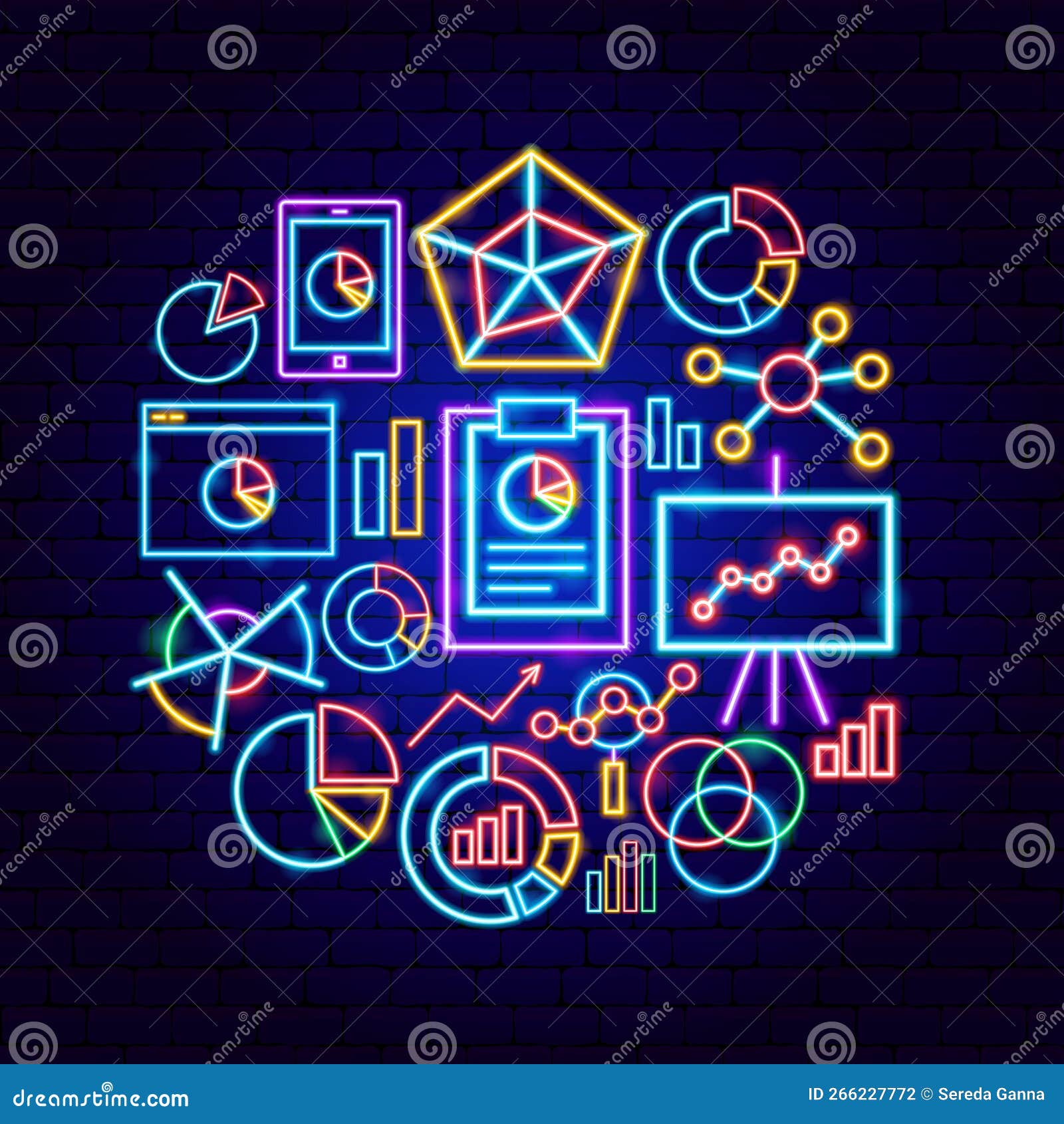 Graph Pie Infographic Neon Concept Stock Vector - Illustration of ...