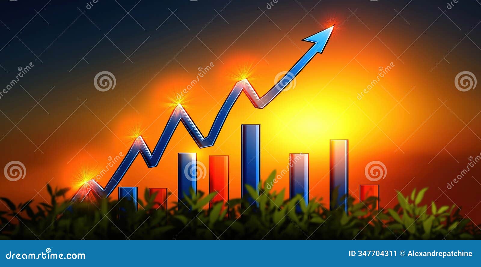Graph with a Red, Blue and Green Line with a Yellow Sun in the ...