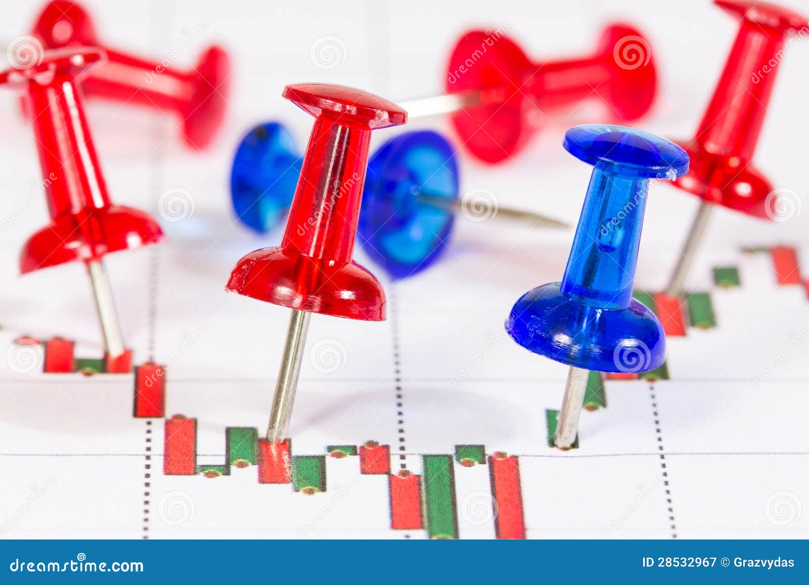 Graph with Red and Blue Push-pins Stock Image - Image of graph ...