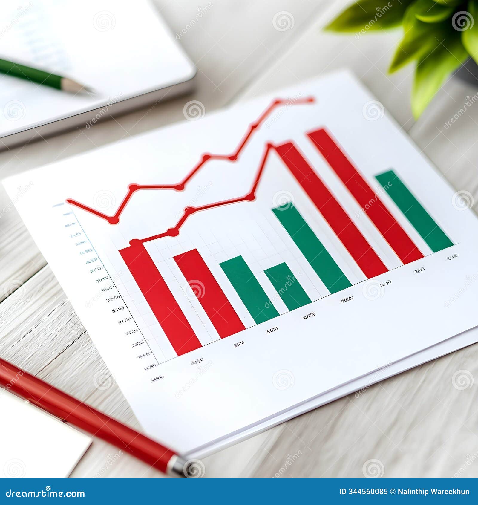 A Graph with Red and Green Bars is on a Table Stock Illustration ...