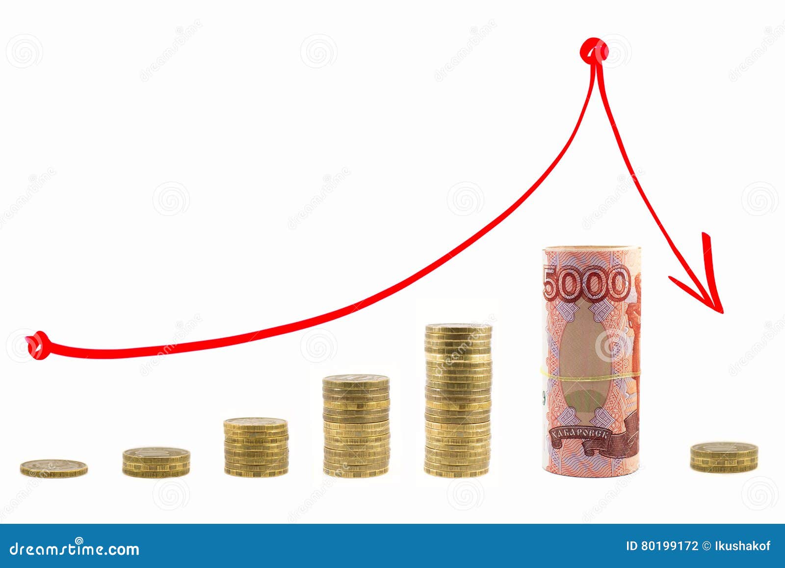 Graph Rising and Falling Money. Red Arrow Up and Down Stock Photo ...