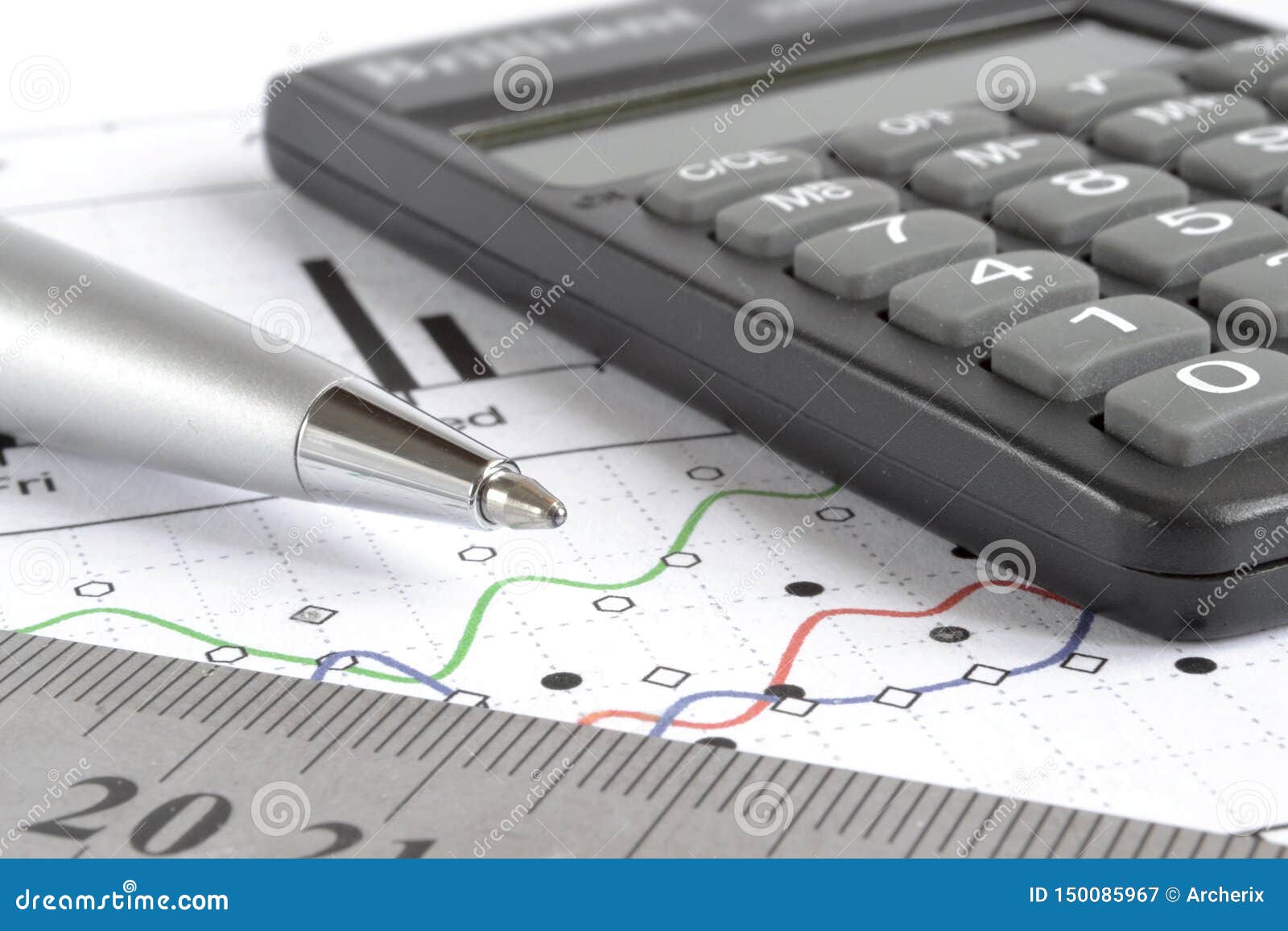 Graph, Ruler and Calculator Stock Image - Image of economy, benefits ...