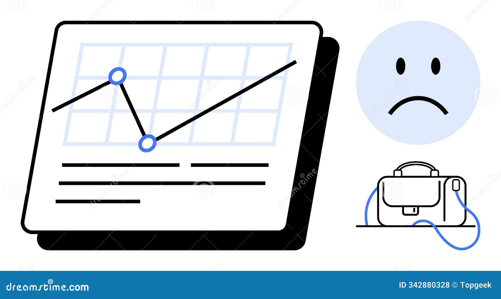 Business Analytics Showing Decrease in Performance with Sad Face and ...