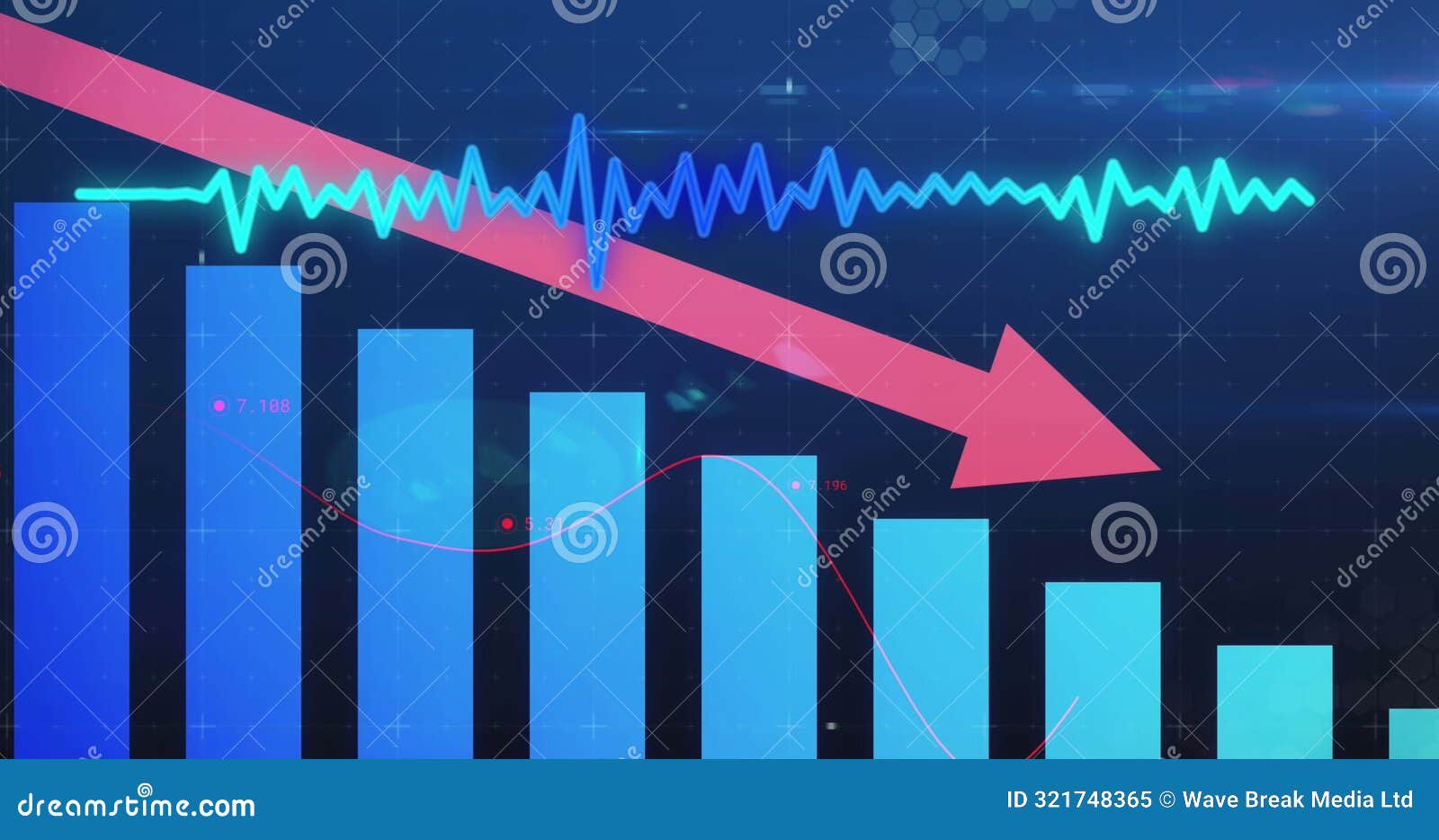 Graph Showing Downward Trend with a Red Arrow and Blue Bars Stock ...