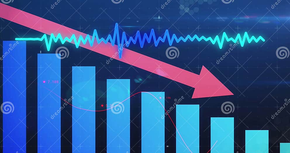Graph Showing Downward Trend with a Red Arrow and Blue Bars Stock ...