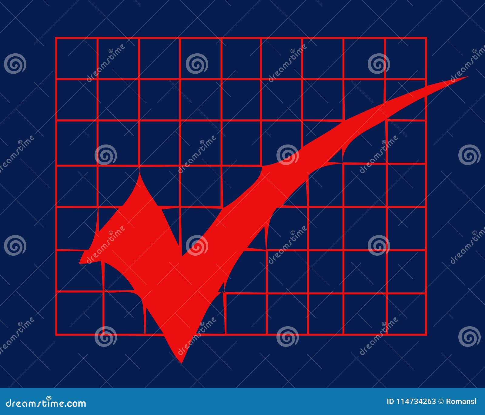Graph Silhouette With Graph Line And Red Check Mark. Cartoon Vector ...
