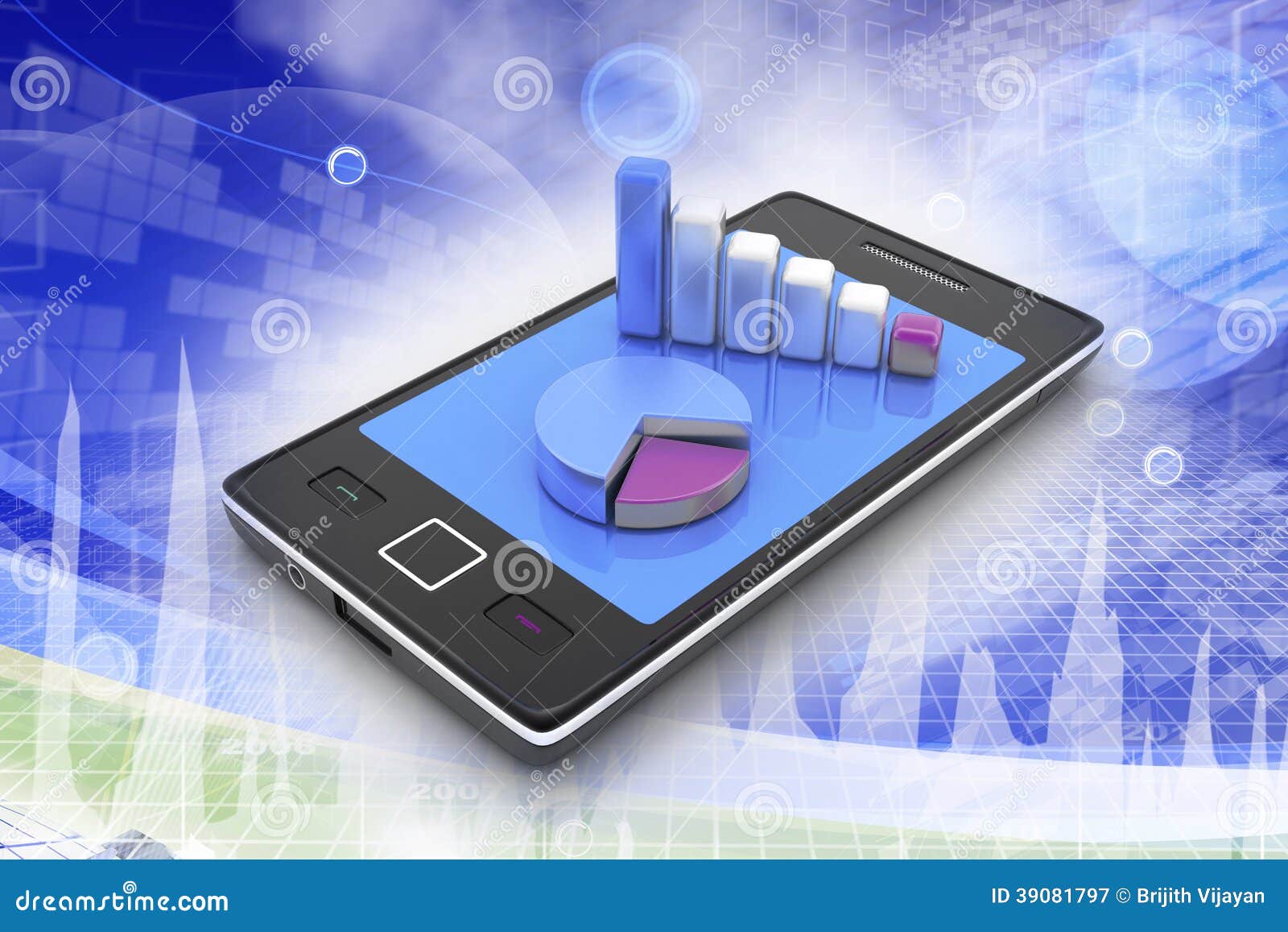 Graph on smart phone stock illustration. Illustration of mobile - 39081797