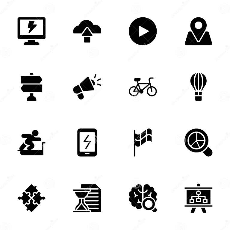 Graph, Sprint, Boost, Brain, Gain Solid Icons Pack Stock Vector ...