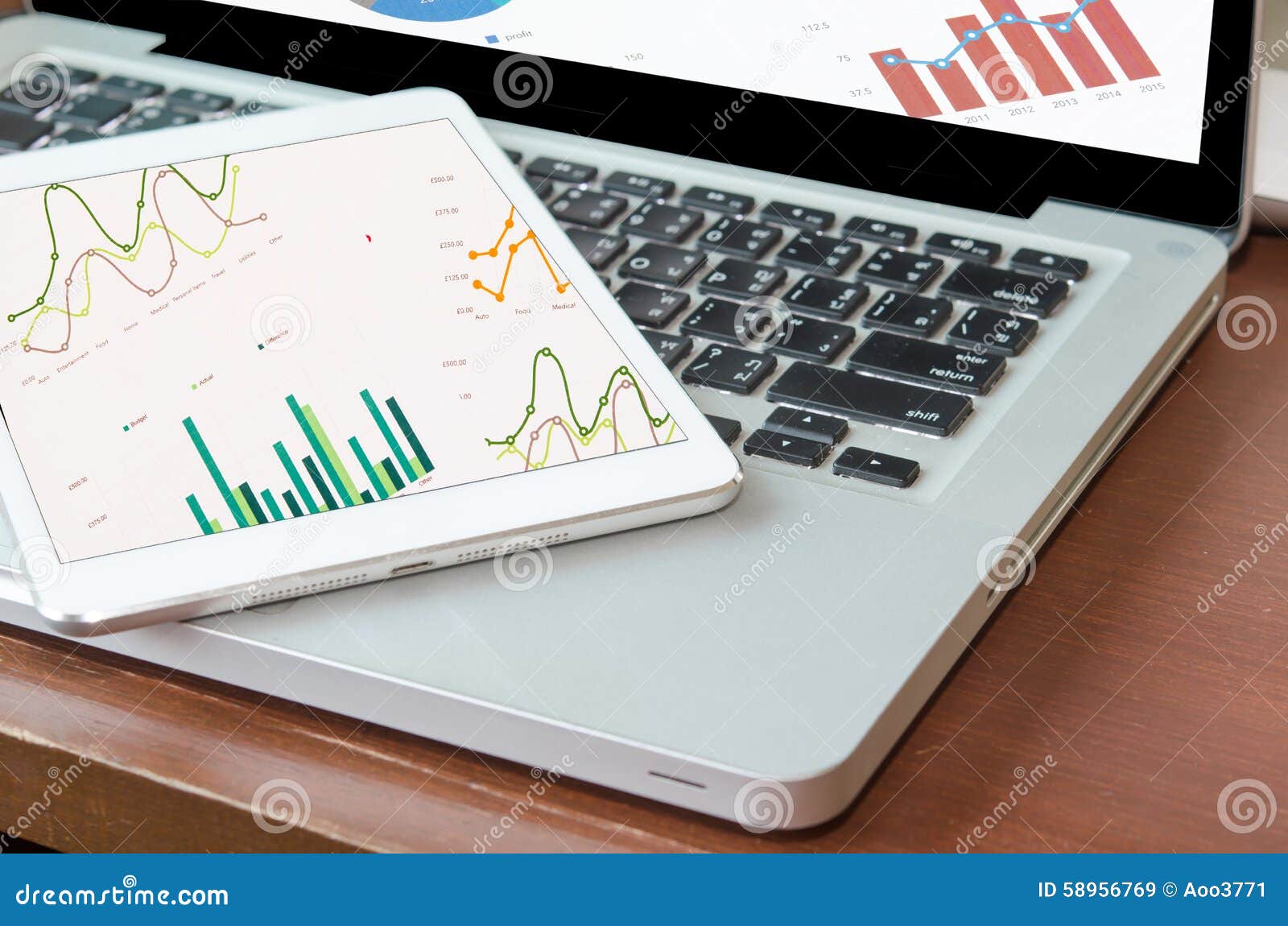 Graph in tablet stock image. Image of information, plan - 58956769
