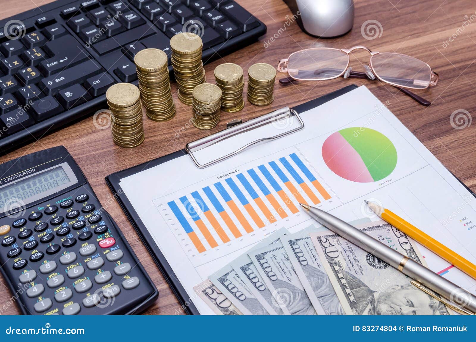 Graph with tablet pc stock photo. Image of calculator - 83274804