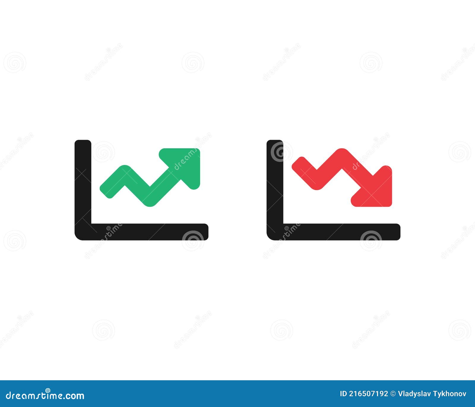 Graph Up and Down Vector Icons. Fall and Entry Diagram Symbols Isolated ...