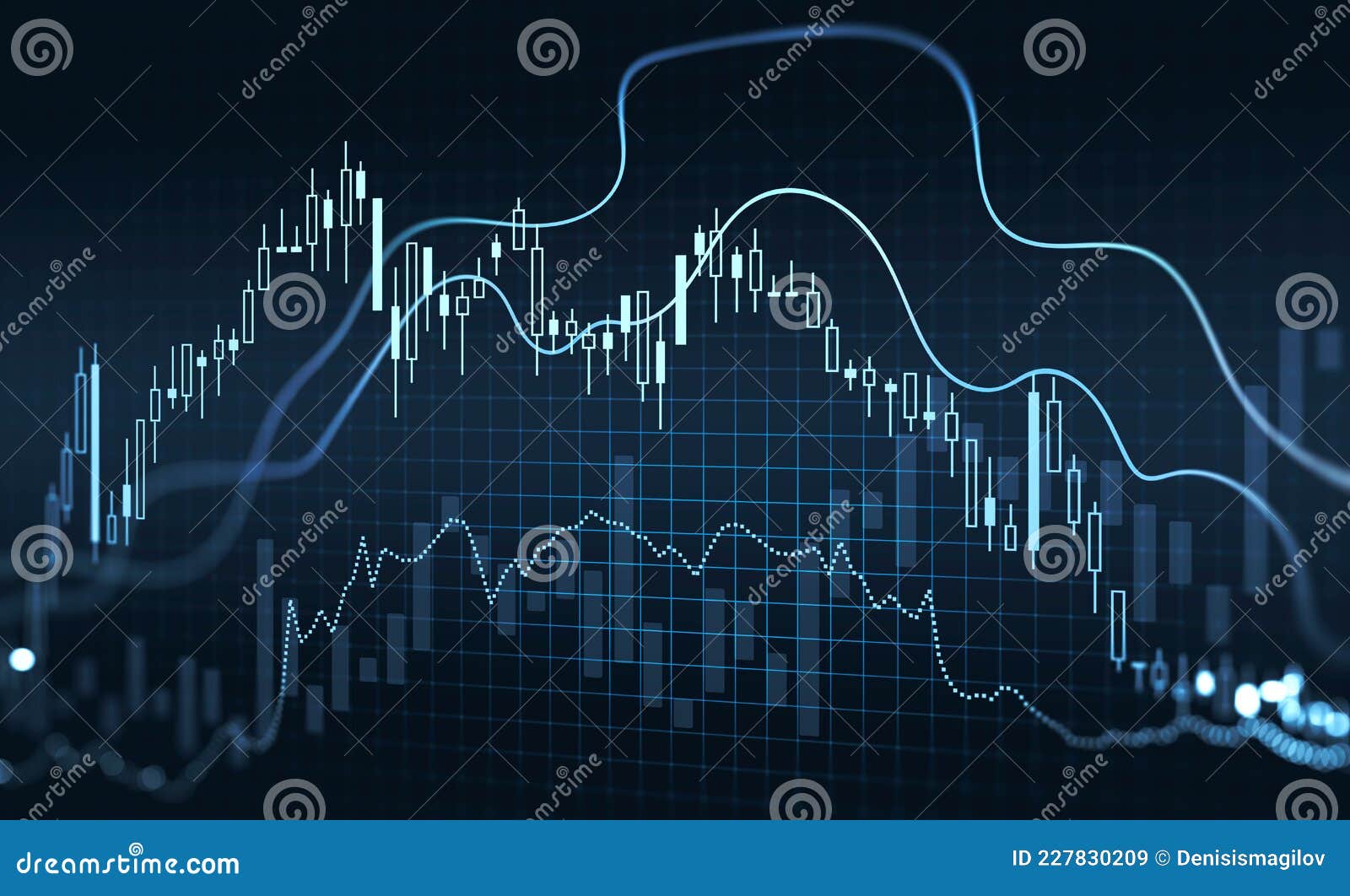 Graph Waves and Symbolic Charts in Dark Blue Stock Illustration ...
