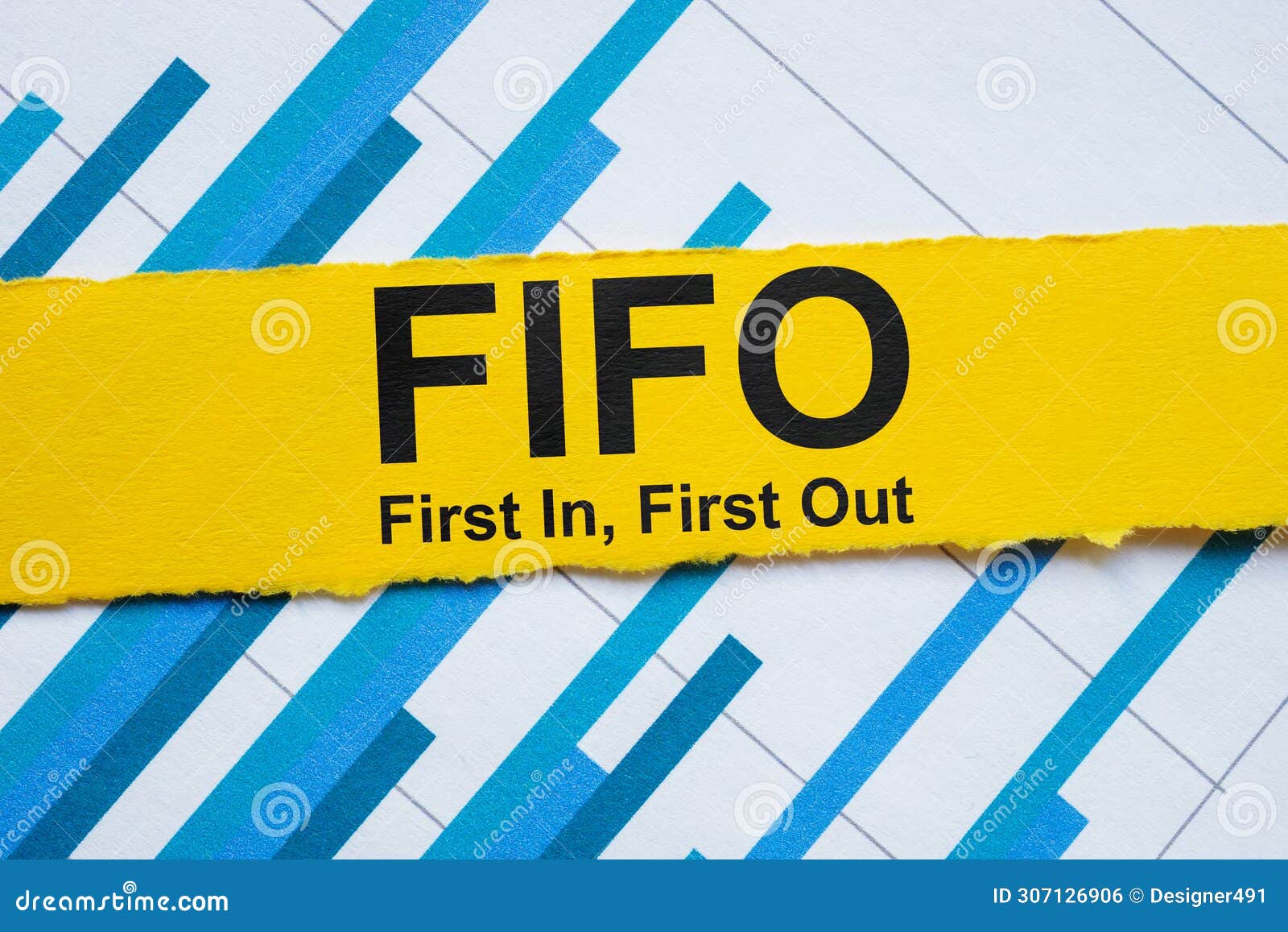 Graph and Yellow Stripe with Inscription FIFO First in, First Out ...