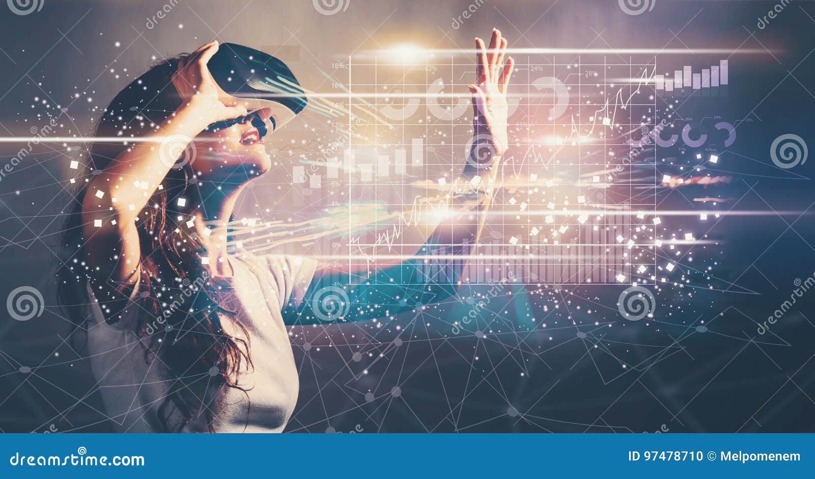 Graph with Young Woman with VR Stock Photo - Image of lady, headset ...