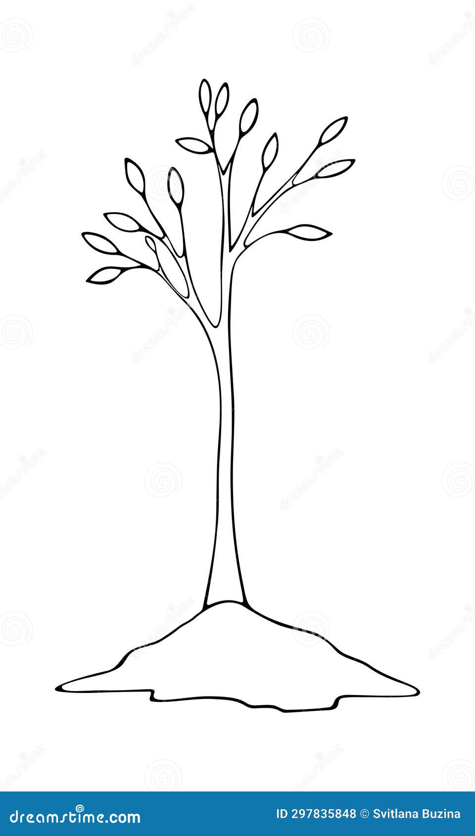 Black and White Silhouette of a Sapling, a Young Tree, Hand-drawn ...