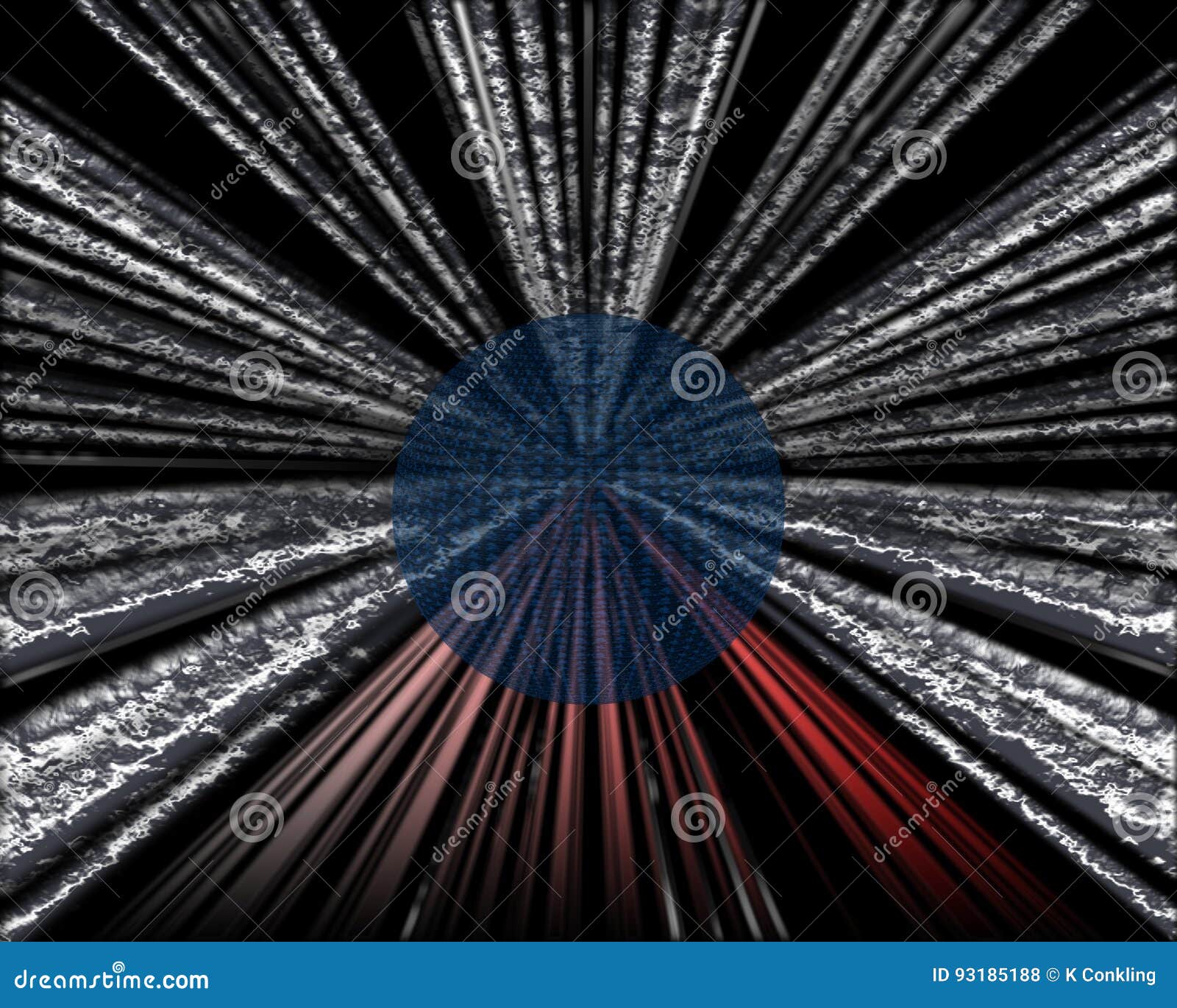 A Graphic Abstract Design with a Ball Rolling and Red and Silver Lines ...