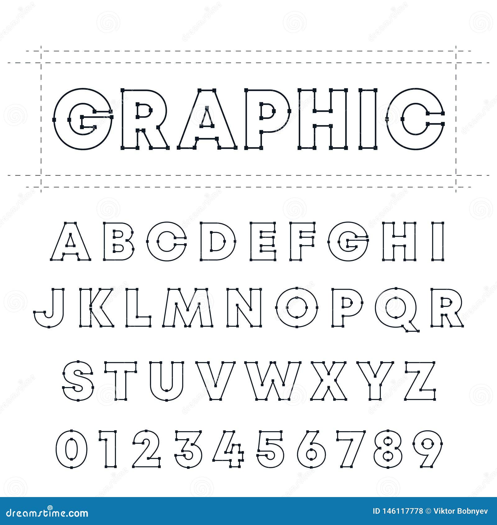 Graphic Alphabet Font Template. Letters and Numbers Line Design Stock ...