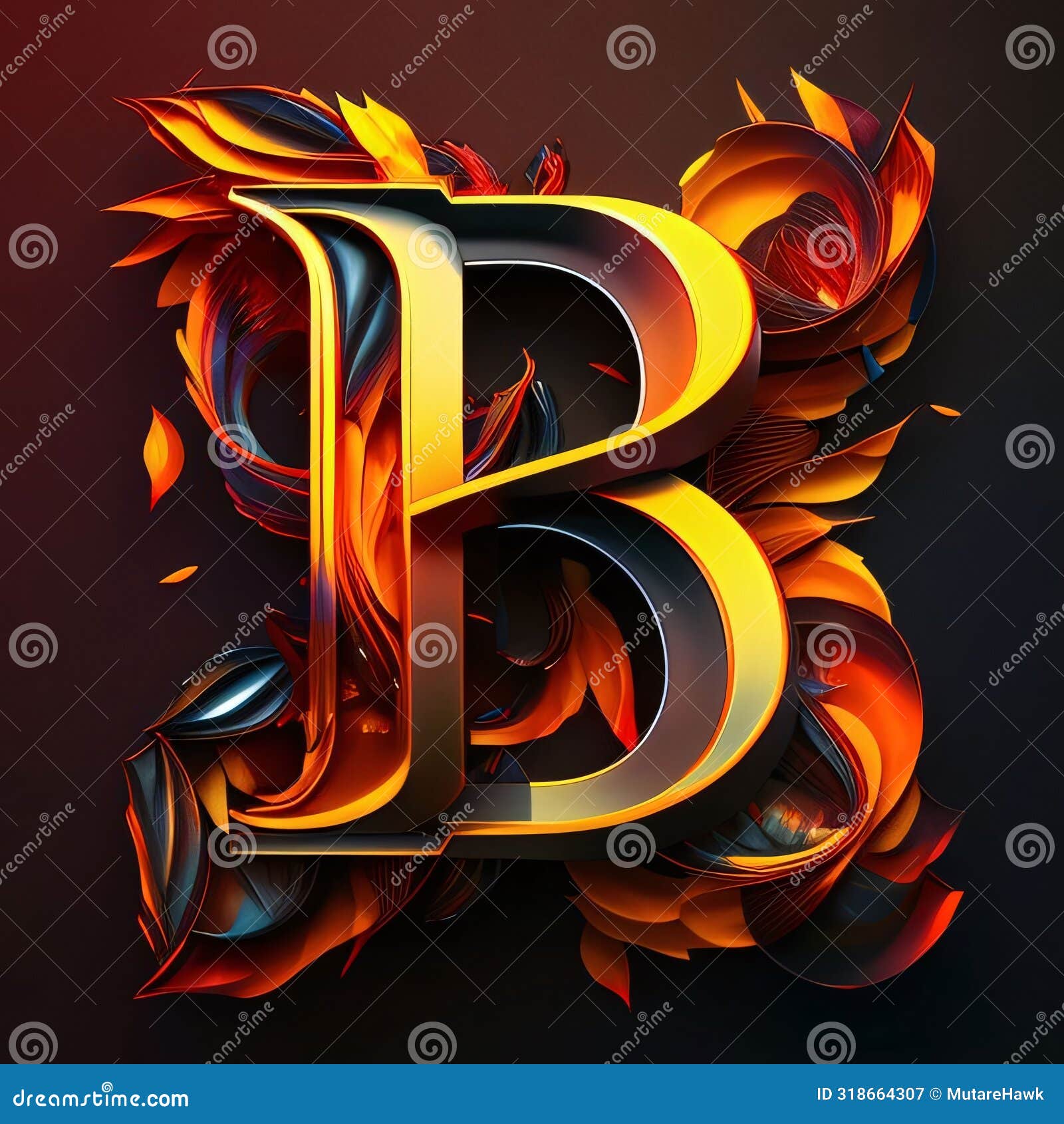 3d Render, Letter B, in the Form of Fire Flames Stock Illustration ...