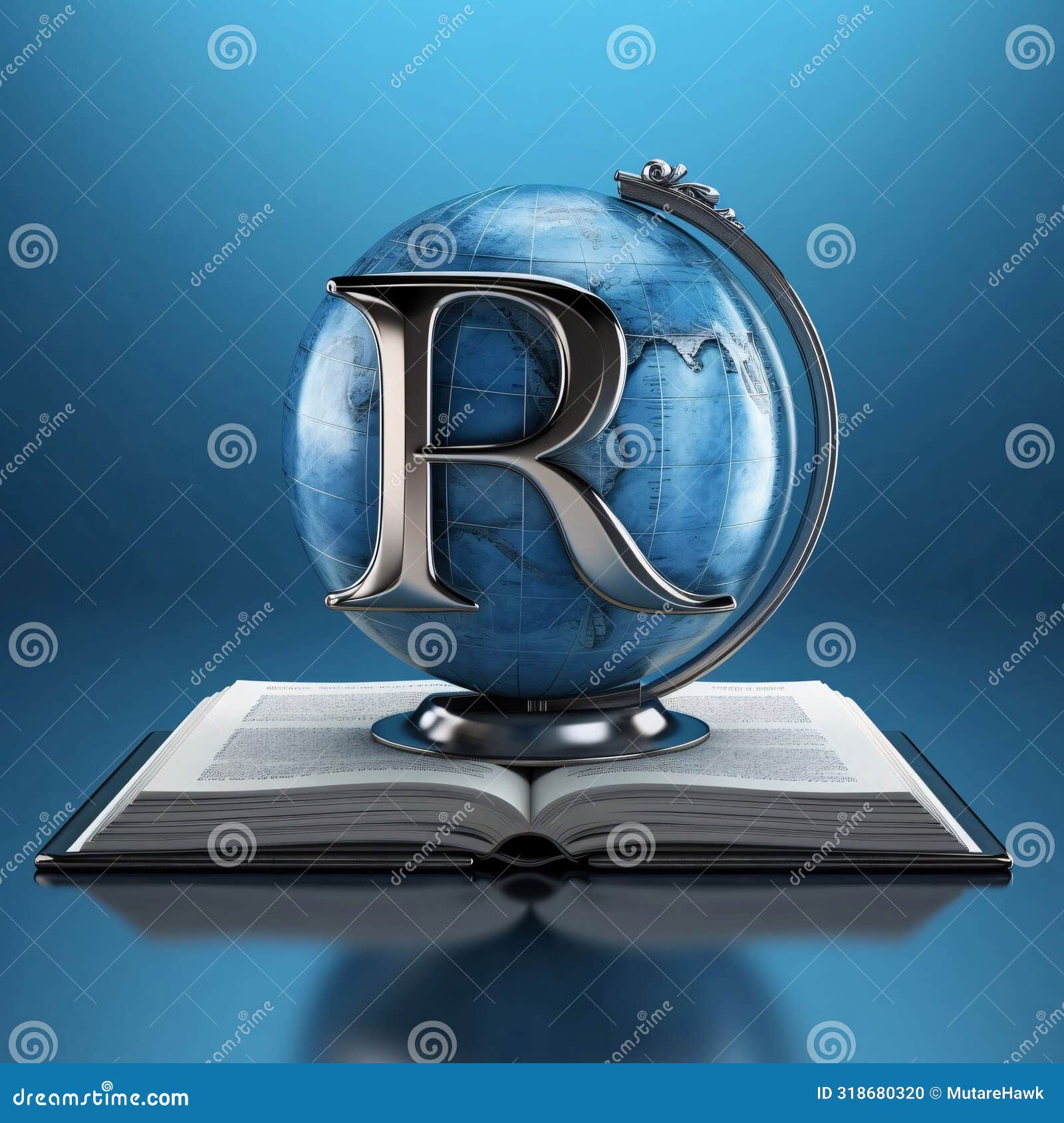 Globe and Letter R on a Book. 3d Render Stock Illustration ...
