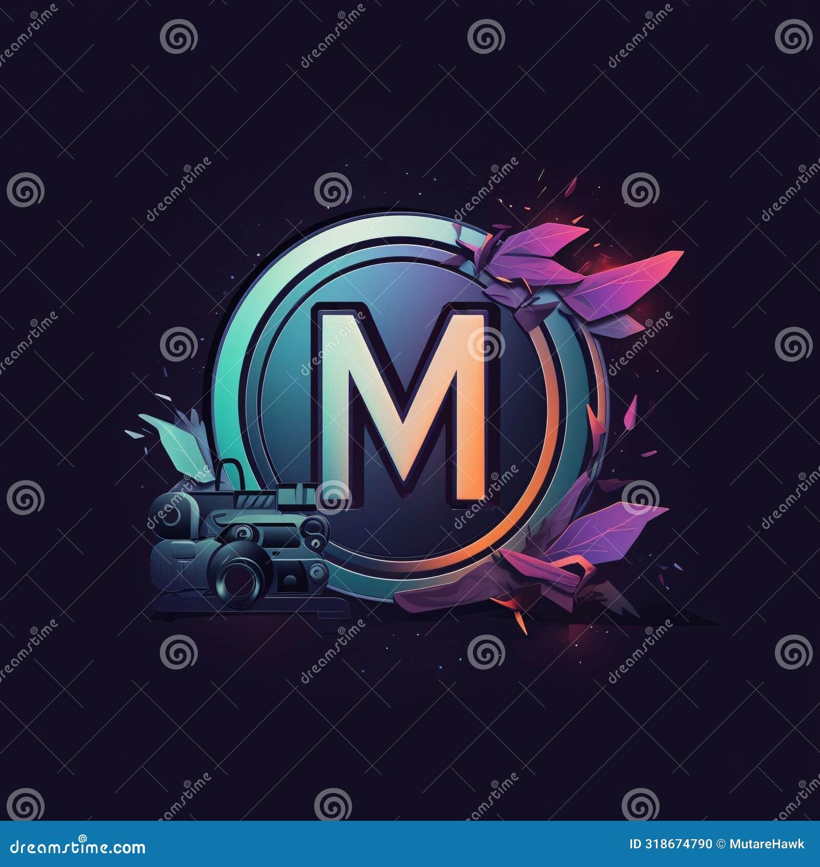 Initial Letter M with Camera and Leaves, Vector Logo Design Template ...