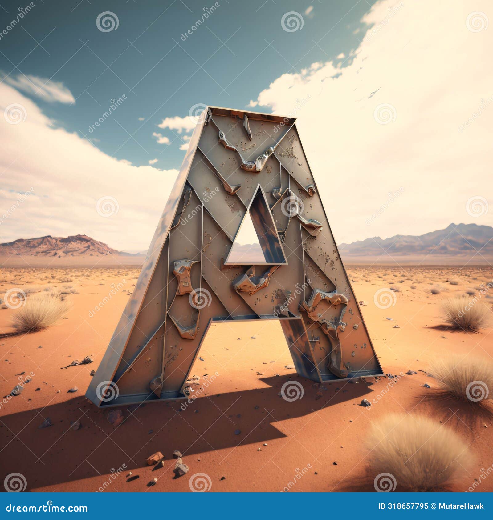 The Letter a in the Desert. 3d Rendering Stock Illustration ...