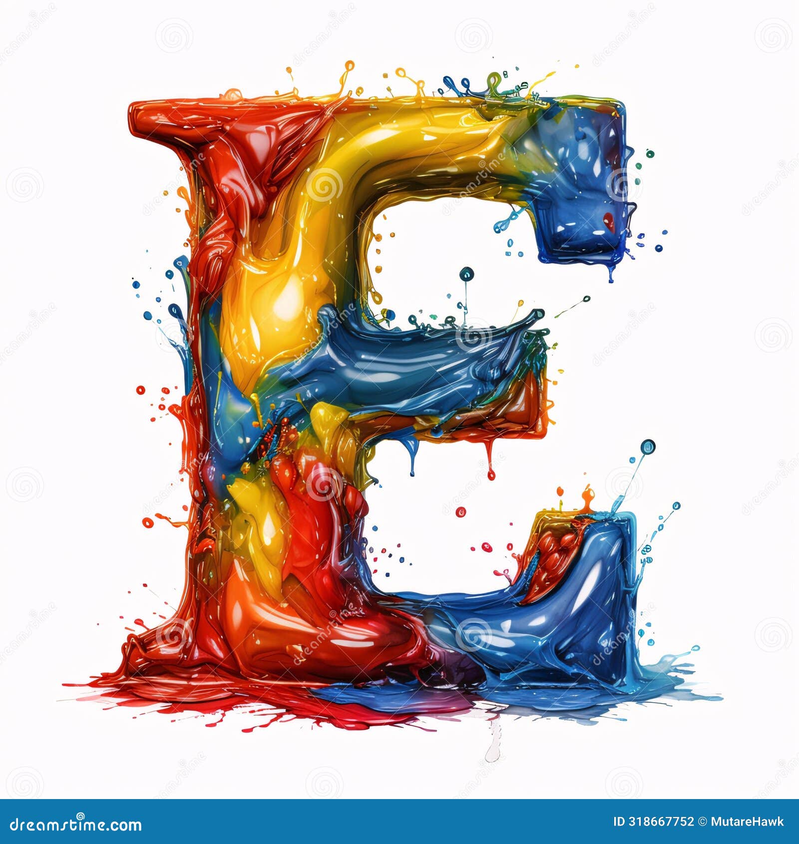Letter E of the Alphabet Made of Multi-colored Paint Splashes Stock ...