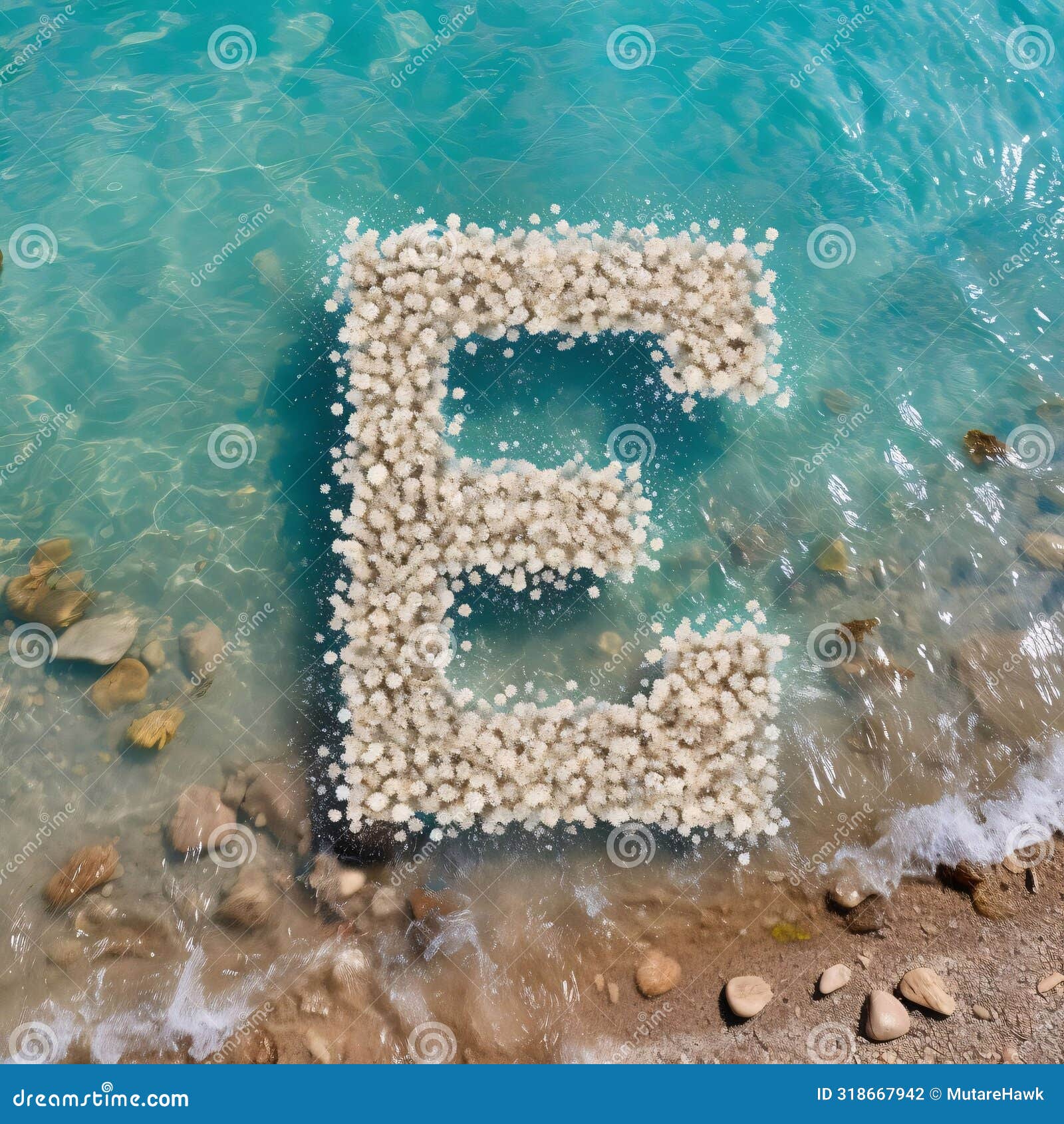 The Letter E of the Alphabet Made of Stones in the Sea Stock ...