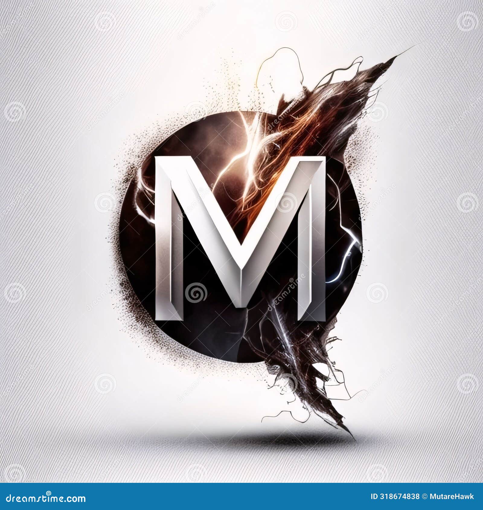 Letter M with Lightning Effect on a White Background. 3d Rendering ...